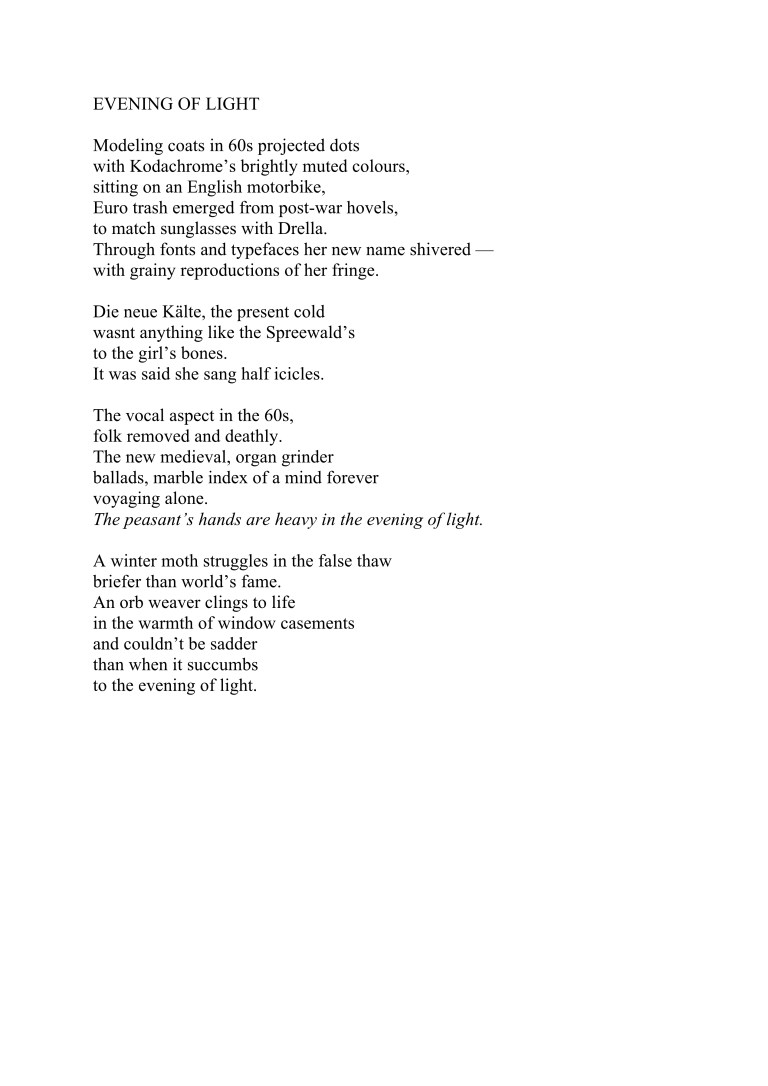 EVENING OF LIGHT by Jesse Hilson – BURNING HOUSE PRESS